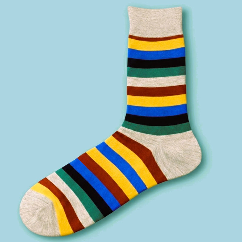 Leighton Beige Multi Colour Striped Cotton Socks by Bassin and Brown ...