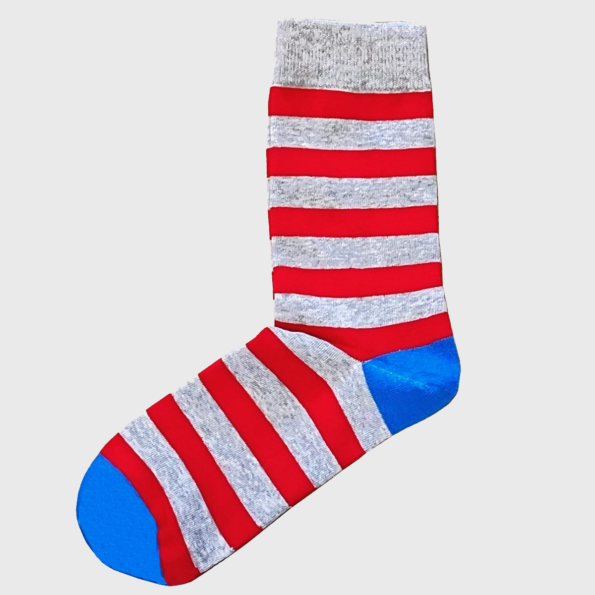 Tathame hooped socks, one sized, made in England in red, grey and blue ...