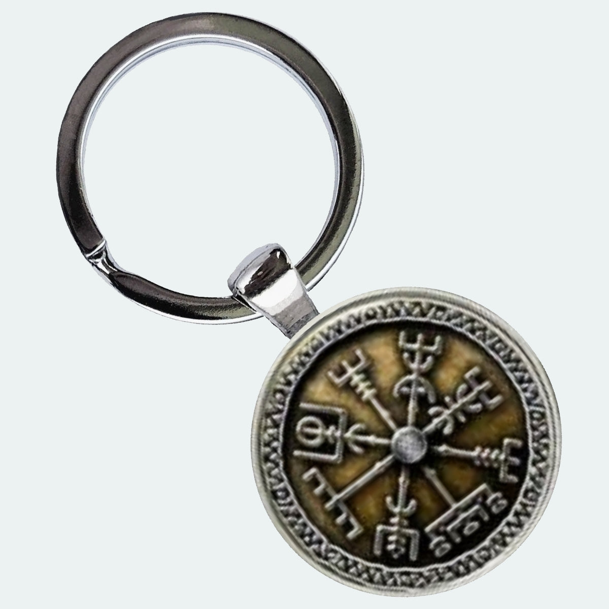 Viking Norse Symbol Keyring |Green | Antique Silver | Bassin And Brown