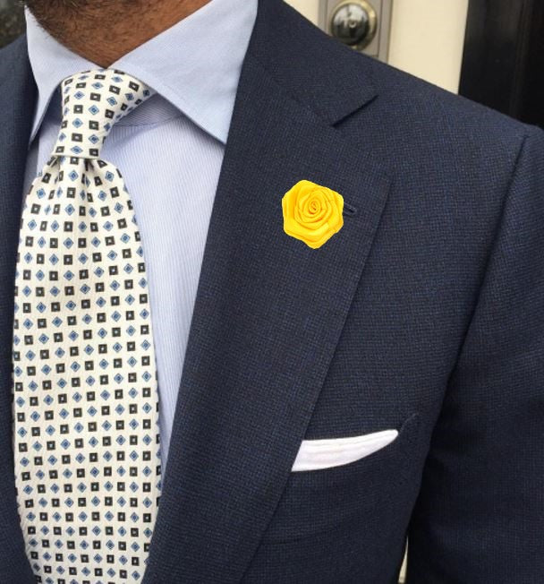 Yellow Rose | Jacket Lapel Pin | Fabric | Floral | Bassin and Brown ...