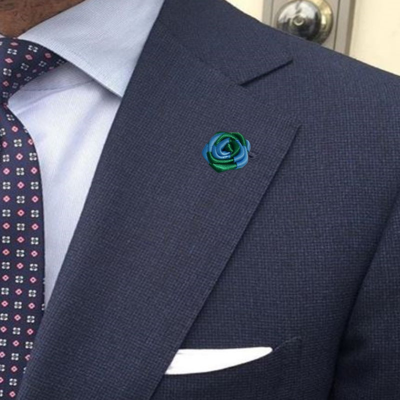 Rose | Blue and Green | Jacket Lapel Pin | Floral | Bassin and Brown ...